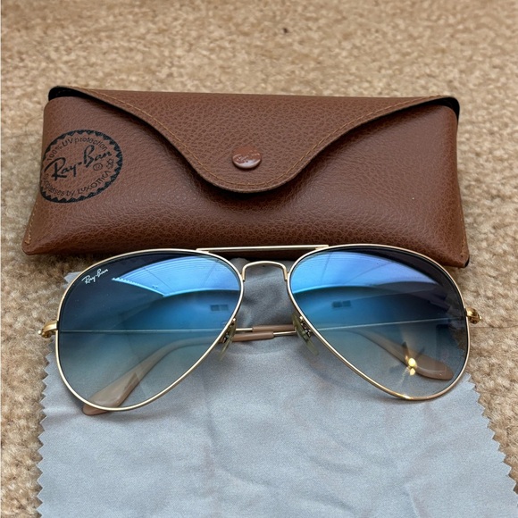 Ray-Ban | Accessories | Rayban Gold Aviator Sunglasses With Blue ...